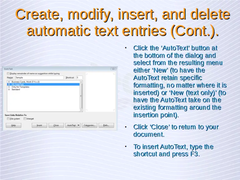 Advanced Word Processing – Automatic Text Entry