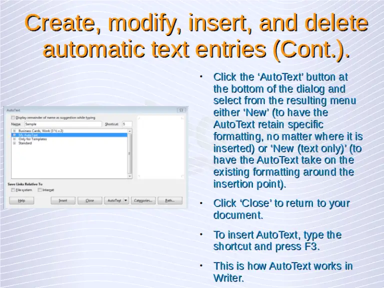 Advanced Word Processing – Automatic Text Entry