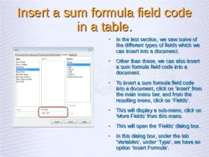 Advanced Word Processing – Sum Formula Field Code