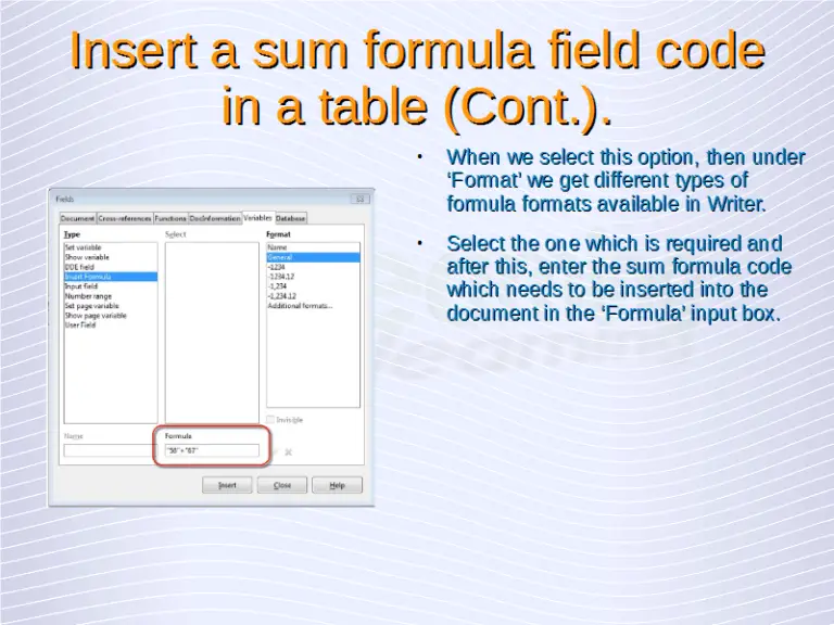 Advanced Word Processing – Sum Formula Field Code