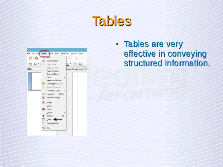 Understanding Presentations – Tables