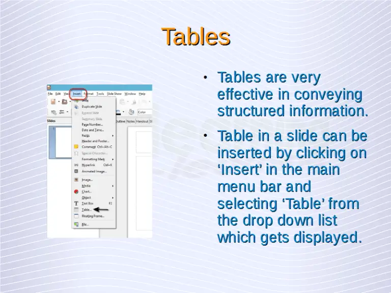 Understanding Presentations – Tables