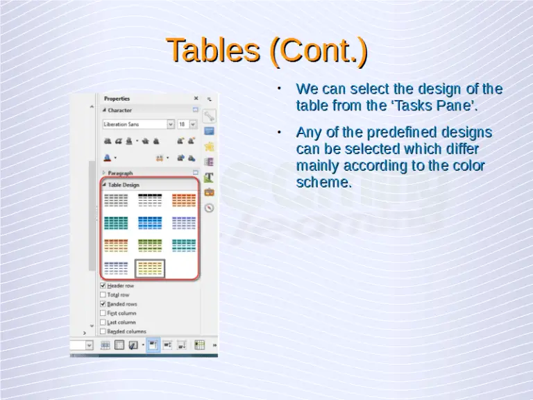 Understanding Presentations – Tables