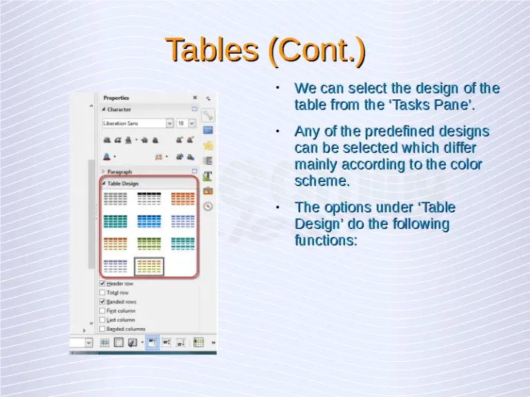 Understanding Presentations – Tables