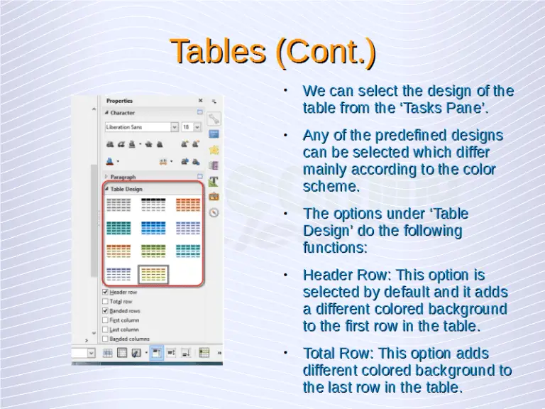 Understanding Presentations – Tables
