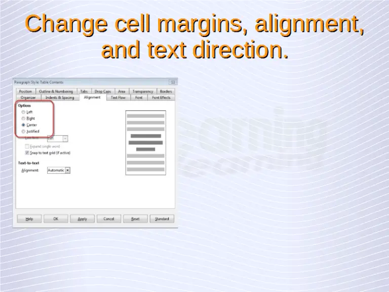Advanced Word Processing – Text in Table Cells