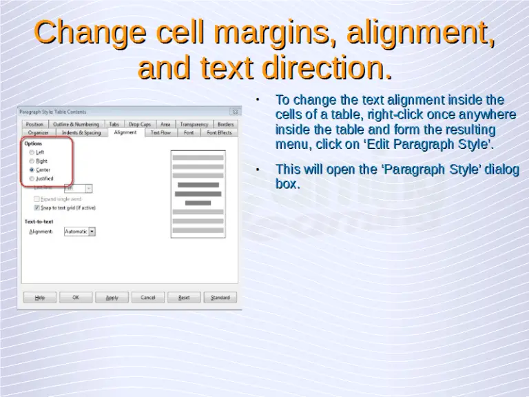 Advanced Word Processing – Text in Table Cells