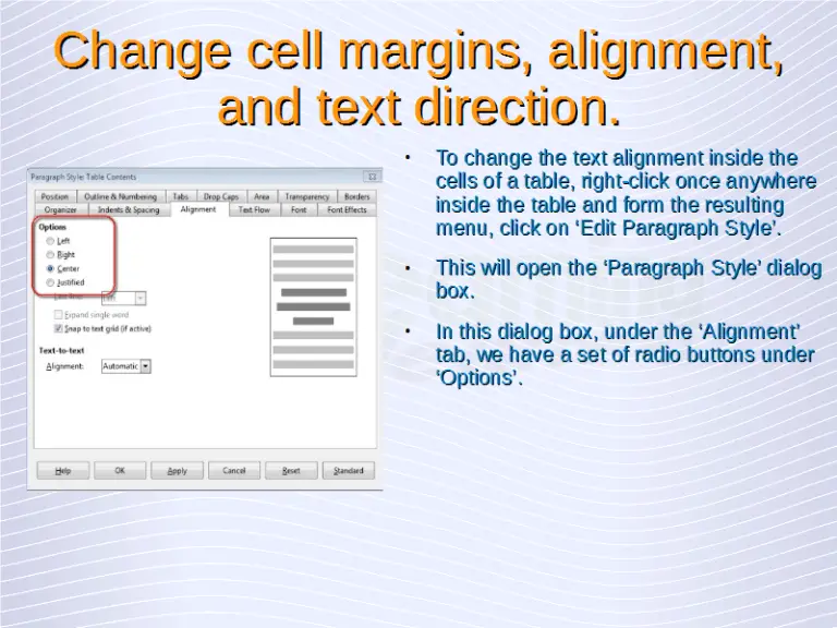 Advanced Word Processing – Text in Table Cells