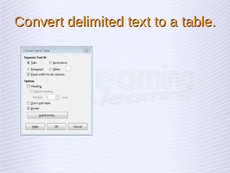 Advanced Word Processing – Converting Text to a Table