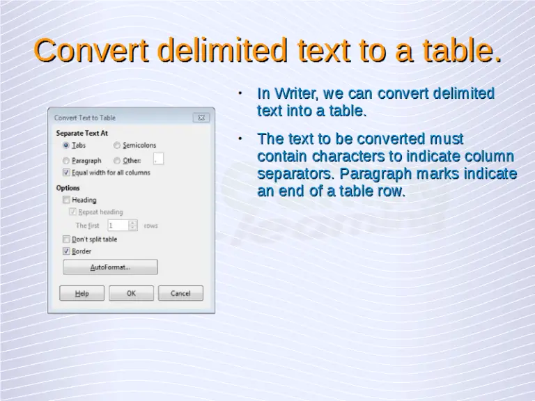 Advanced Word Processing – Converting Text to a Table