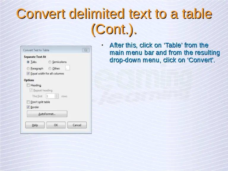 Advanced Word Processing – Converting Text to a Table