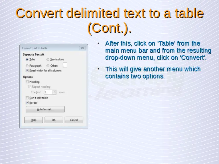 Advanced Word Processing – Converting Text to a Table