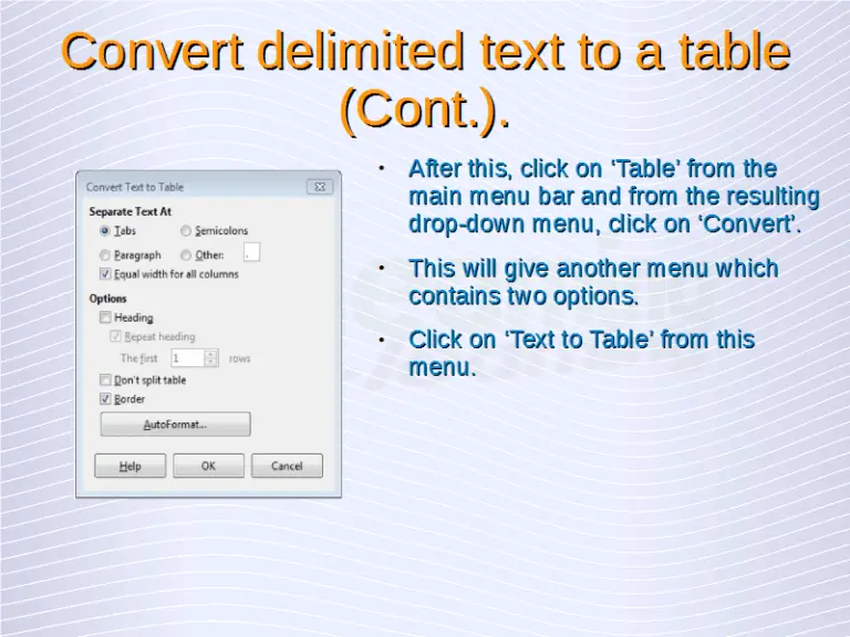 Advanced Word Processing – Converting Text to a Table