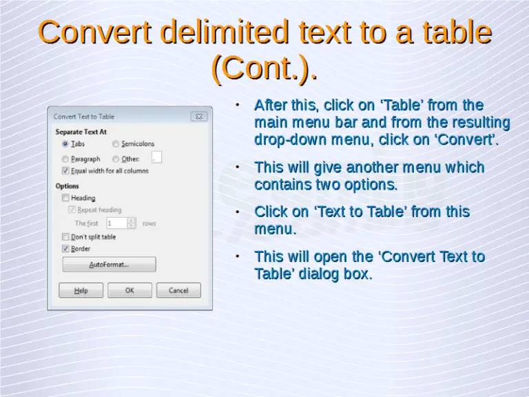 Advanced Word Processing – Converting Text to a Table
