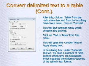 Advanced Word Processing – Converting Text to a Table