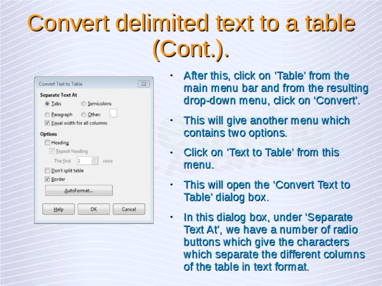 Advanced Word Processing – Converting Text to a Table
