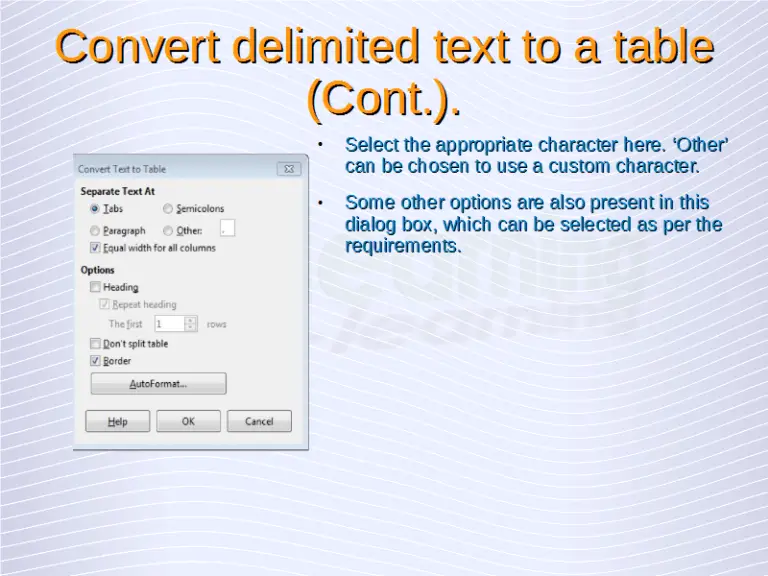 Advanced Word Processing – Converting Text to a Table