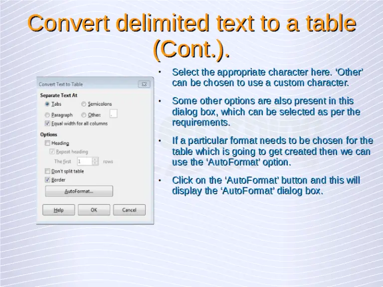 Advanced Word Processing – Converting Text to a Table