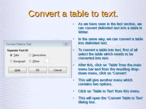Advanced Word Processing – Converting Table to Text
