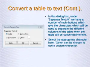 Advanced Word Processing – Converting Table to Text