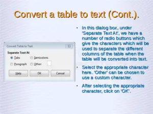 Advanced Word Processing – Converting Table to Text