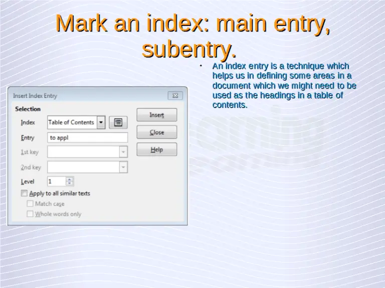 Advanced Word Processing – Index Entry