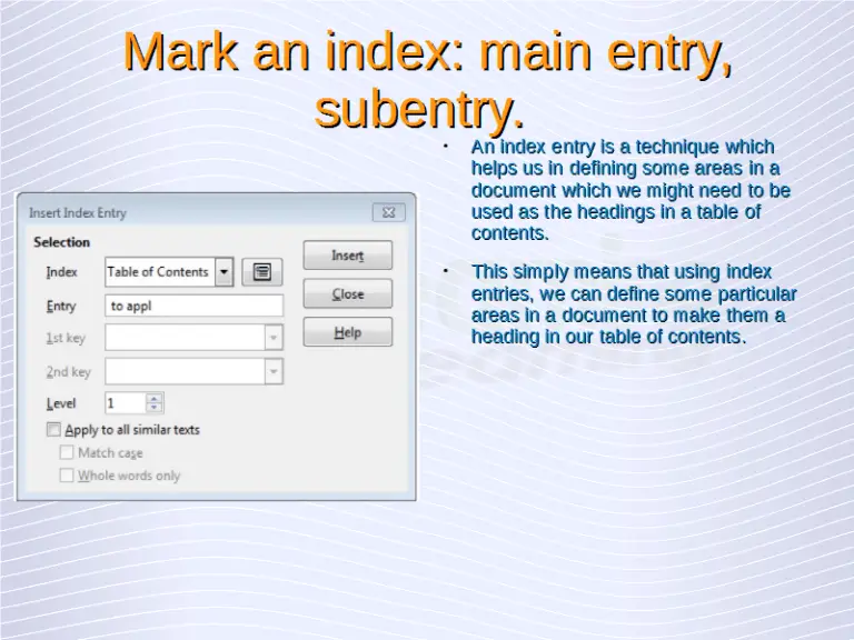 Advanced Word Processing – Index Entry