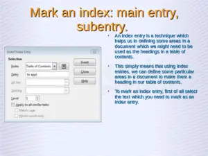 Advanced Word Processing – Index Entry