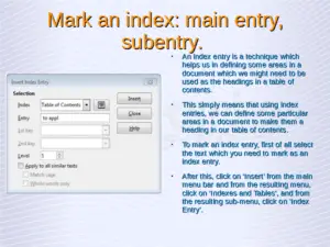 Advanced Word Processing – Index Entry