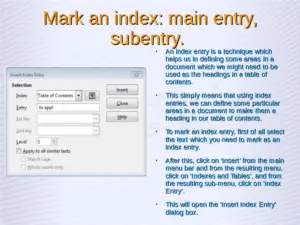 Advanced Word Processing – Index Entry