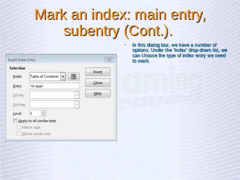 Advanced Word Processing – Index Entry