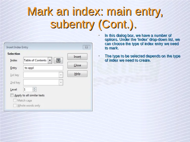 Advanced Word Processing – Index Entry