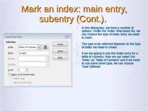 Advanced Word Processing – Index Entry