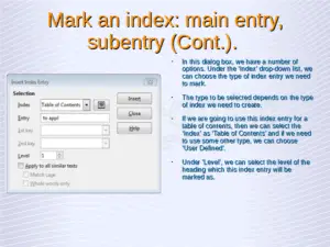 Advanced Word Processing – Index Entry