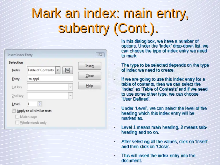 Advanced Word Processing – Index Entry
