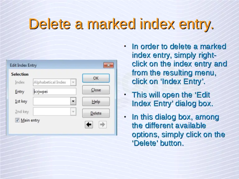 Advanced Word Processing – Index Entry