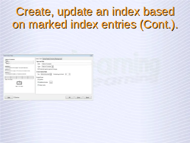 Advanced Word Processing – Index Entry