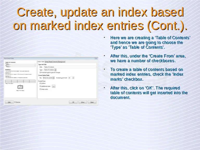Advanced Word Processing – Index Entry