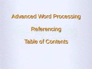 Advanced Word Processing – Table of Contents