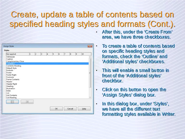 Advanced Word Processing – Table of Contents