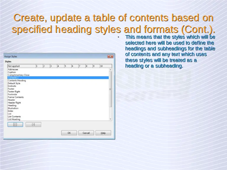 Advanced Word Processing – Table of Contents