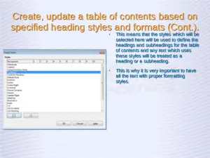 Advanced Word Processing – Table of Contents