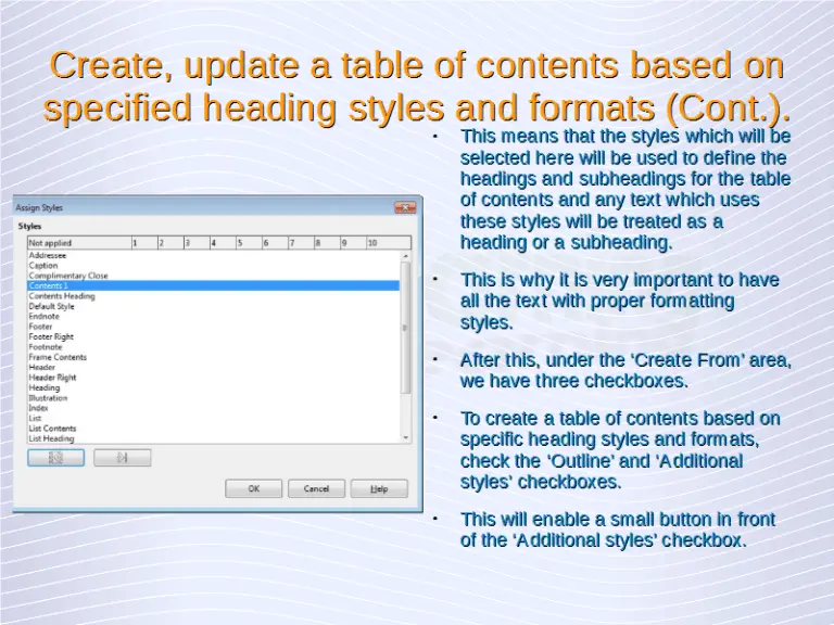 Advanced Word Processing – Table of Contents