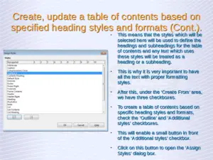 Advanced Word Processing – Table of Contents