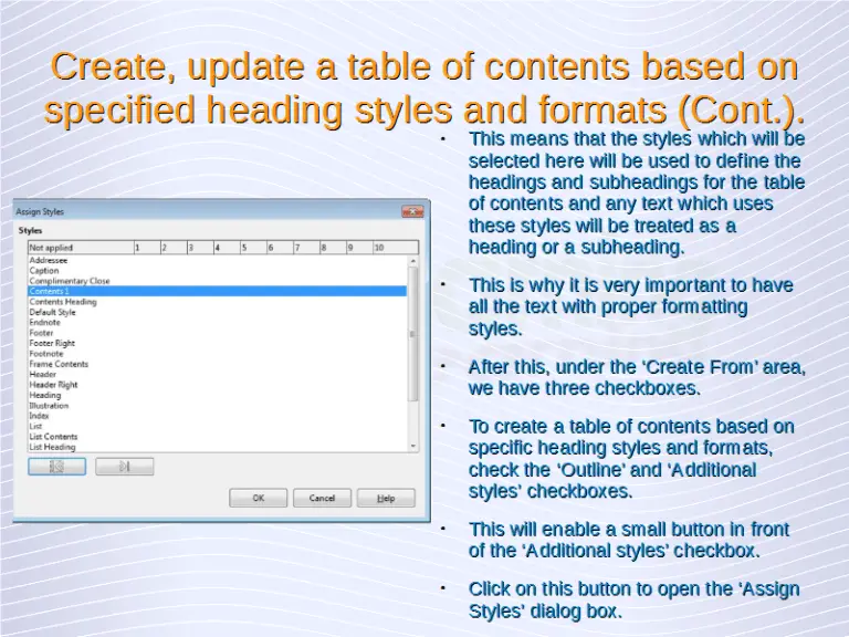 Advanced Word Processing – Table of Contents