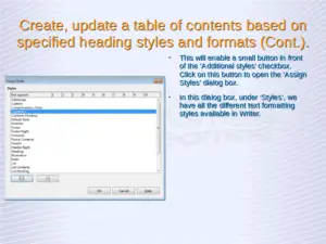 Advanced Word Processing – Table of Contents