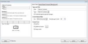 Advanced Word Processing – Table of Contents