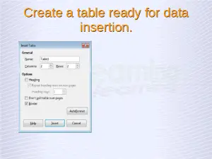 Word Processing – Table Creation