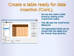 Word Processing – Table Creation