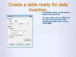 Word Processing – Table Creation